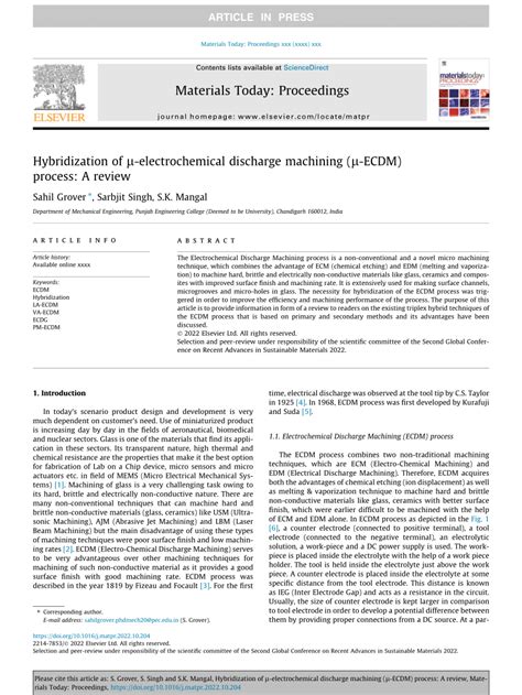 Pdf Hybridization Of μ Electrochemical Discharge Machining μ Ecdm Process A Review