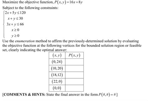 Maximize The Objective Function P X Y 16x 8y