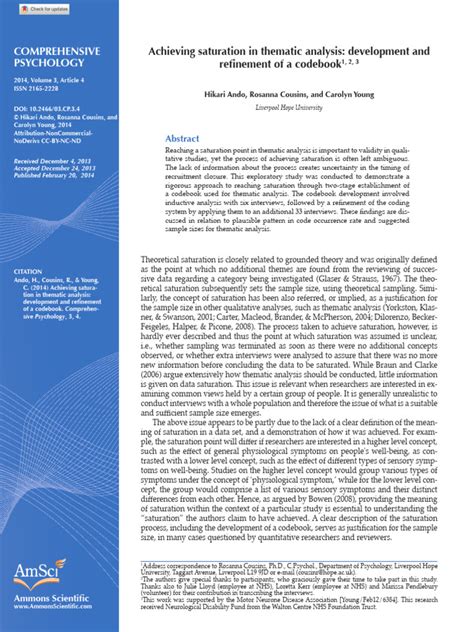 Ando Et Al 2014 Thematic Analysis Codebook Download Free Pdf