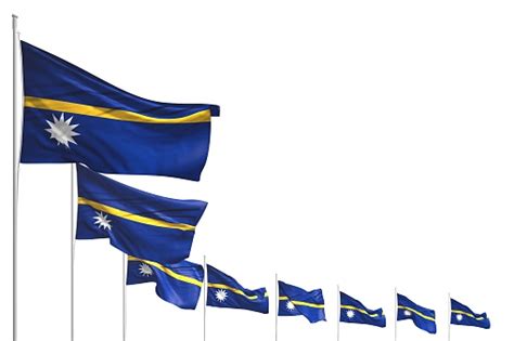 꽤 많은 나우루 플래그는 텍스트 장소와 흰색에 고립 된 대각선 배치 어떤 축하 플래그 3d 그림 0명에 대한 스톡 사진 및 기타 이미지 Istock