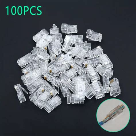 100pcs Rj45 Network Modular Plug 8p8c Cat5e Cable Connector End Pass Through 18 48 Picclick Au