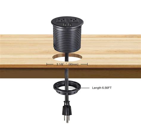 White And Black Smart Round Desktop Socket With Two Us Power And Two Usb Charger Embedded In