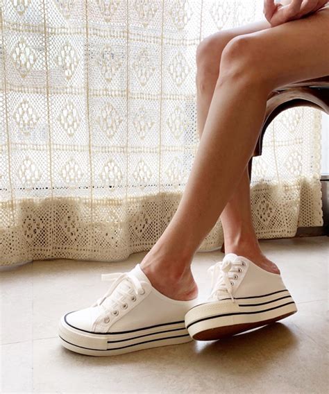 고블린샵 8cm 캔버스뮬 블로퍼 뮬 키높이 슬리퍼 여성 스니커즈 운동화 통굽 신발 블랙 신발 슈즈