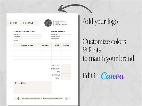 Order Form Template Editable Order Form Printabable Order Form Cream MGB03 Etsy