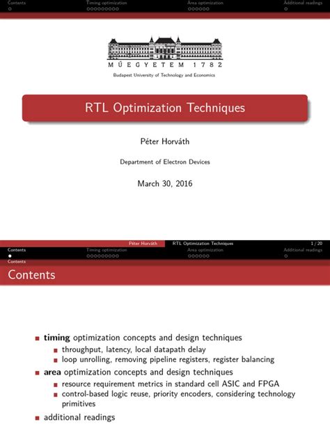 07 Rtl Optimization Techniques Pdf Field Programmable Gate Array Program Optimization