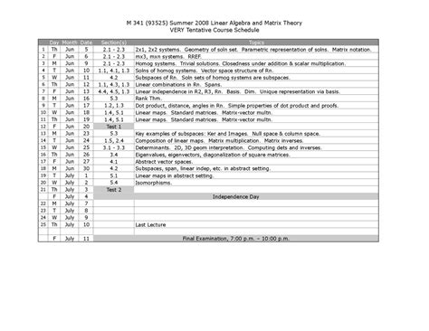 Linear Algebra And Matrix Theory Course Schedule M 341 Docsity
