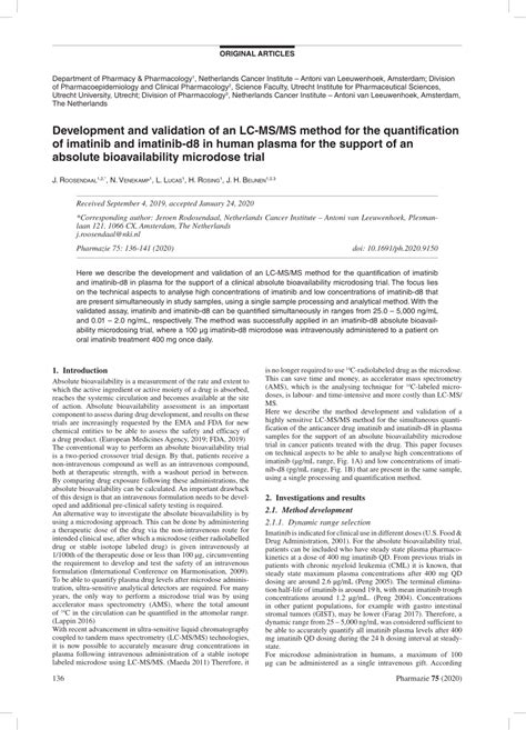 Pdf Development And Validation Of An Lc Msms Method For The Quantification Of Imatinib And
