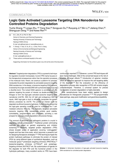 Pdf Logic Gate Activated Lysosome Targeting Dna Nanodevice For Controlled Proteins Degradation