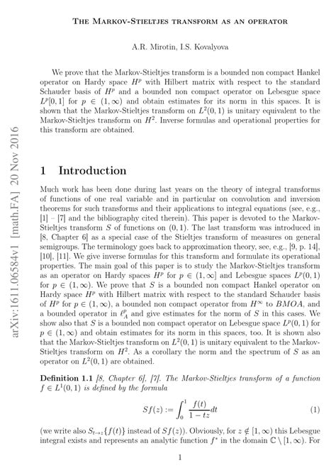 Pdf The Markov Stieltjes Transform As An Operator