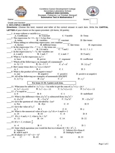2nd Quarter Summative Test Pdf Polynomial Variable Mathematics