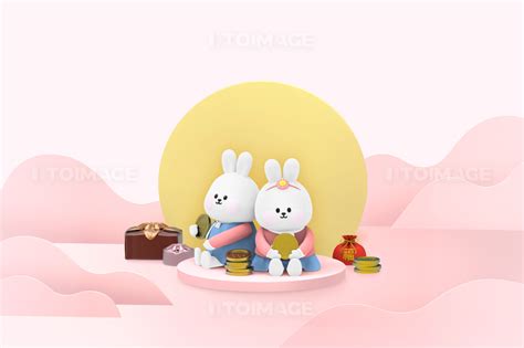 유토이미지 신년인사 토끼 캐릭터 3d 그래픽 이미지
