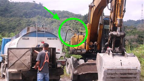 This Is How Refueling Process On A Heavy Machine Excavator From Diesel