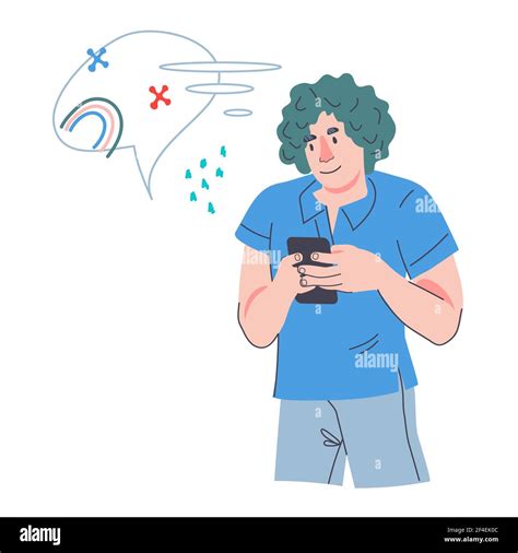 Young Man Sending Message To Mobile Chat Using Phone Cartoon Vector Illustration Isolated On