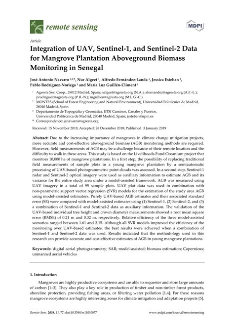 Pdf Integration Of Uav Sentinel 1 And Sentinel 2 Data For Mangrove Plantations Aboveground