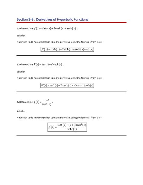 Calc I Diff Hyper Trig Fcns Solutions Section 3 8 Derivatives Of