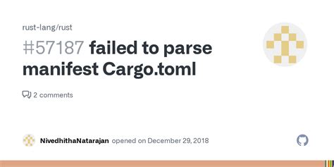 Failed To Parse Manifest Cargo Toml · Issue 57187 · Rust Lang Rust
