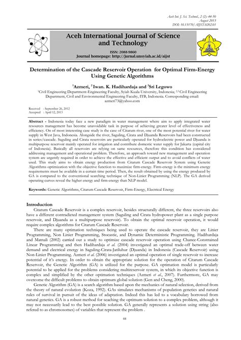 Pdf Determination Of The Cascade Reservoir Operation For Optimal Firm