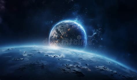 Two Blue Abstract Planets In Outer Space Stock Illustration