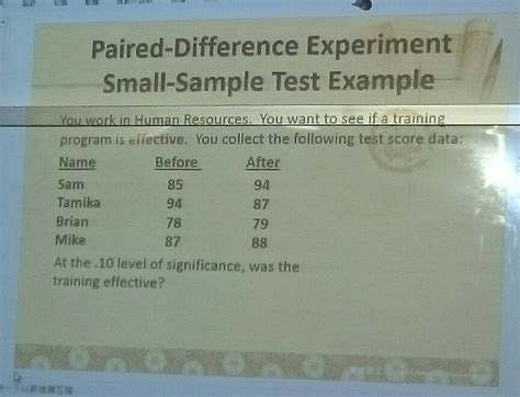 Solved Paired Difference Experiment Small Sample Test