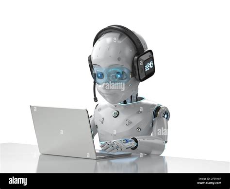 Automation Office Worker Concept With 3d Rendering Cute Robot Work With