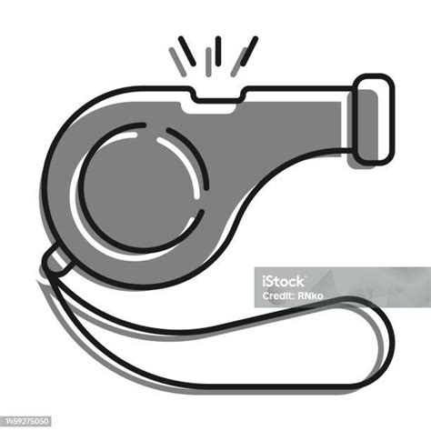 선형은 회색 아이콘으로 채워져 있습니다 축구 스포츠 경기의 심판의 스포츠 휘파람 간단한 흑백 벡터 흰색 배경에 격리