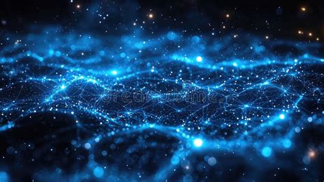 Abstract Blue Network Of Connected Dots And Lines On Dark Background Representing Technology And