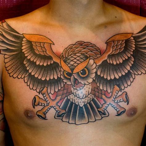 Neo Traditional Owl Chest Tattoo