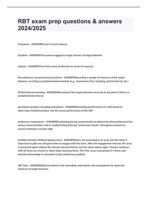 RBT Exam Prep Questions Answers 2024 2025 RBT Stuvia US