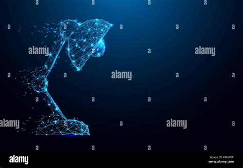 Abstract Table Lamp From Lines And Triangles Point Connecting Network On Blue Background