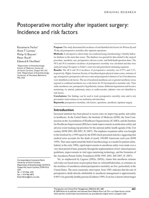 Postoperative Mortality After Inpatient Surgery Incidence And Risk Factors Pdf Surgery