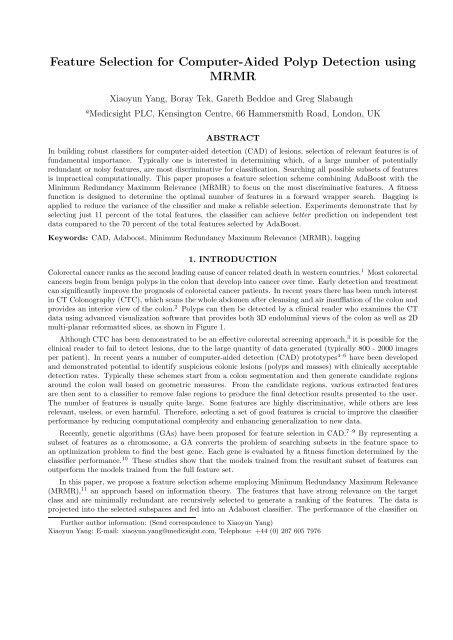 Feature Selection For Computer Aided Polyp Detection Using Mrmr