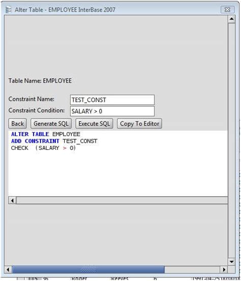 Interbase Add Constraint To Interbase Database Tables Via The Alter Table Command