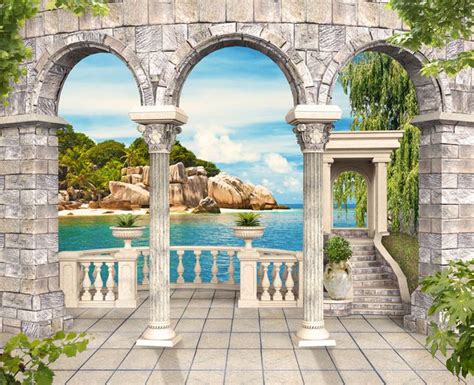 #digital, #wallart, #mural, #wallpaper - 3д, колонада, балюстрада, море ...