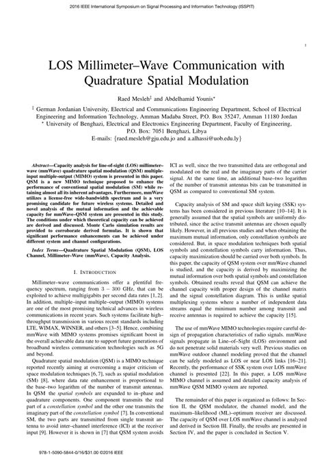 Pdf Los Millimeter Wave Communication With Quadrature Spatial Modulation
