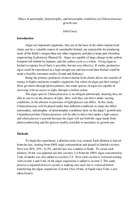 Doc Effect Of Autotrophic Heterotrophic And Mixotrophic Conditions On Chlamydomonas Growth Rate