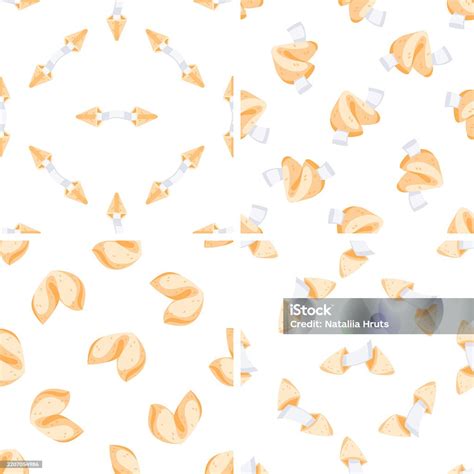 포춘 쿠키 전통 중국 디저트의 다양한 배열을 보여주는 완벽 한 패턴 0명에 대한 스톡 벡터 아트 및 기타 이미지 0명 갈색 공란 Istock