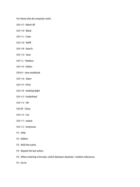 Short Cut Keys Pdf Spreadsheet Computing