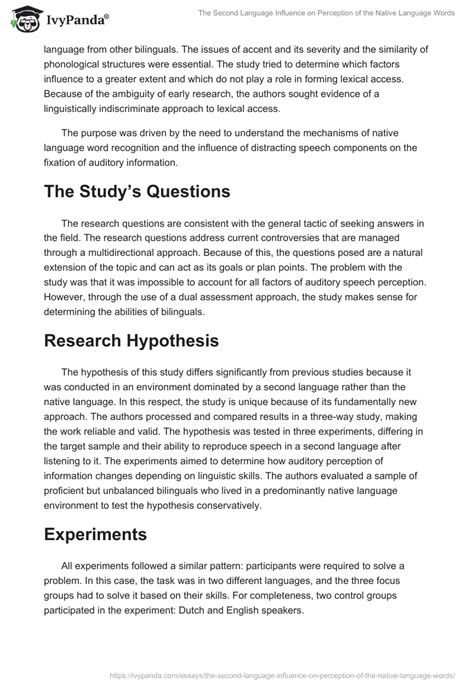 Second Language And Native Language Perception 1018 Words Essay Example