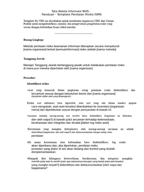 Template Penilaian Risiko Isms Pdf