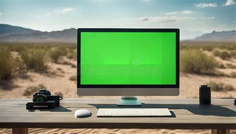 Desktop Computer With Green Screen In Desert Setting Stock Illustration Illustration Of Film