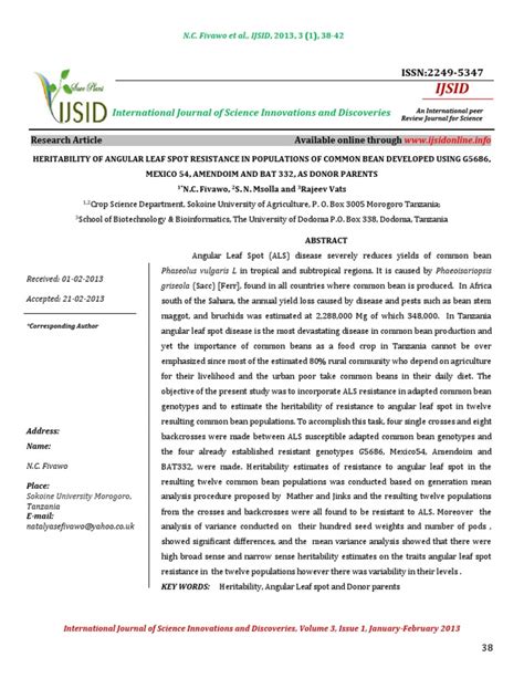 Pdf Heritability Of Angular Leaf Spot Resistance In Populations Of