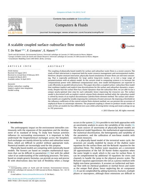 Pdf A Scalable Coupled Surfacesubsurface Flow Model