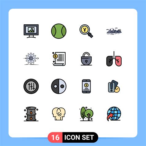 Editable Vector Line Pack Of 16 Simple Flat Color Filled Lines Of Progress Cliff Japanese Nature