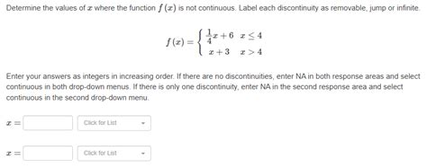 Solved Determine The Values Of X Where The Function F X Is Chegg