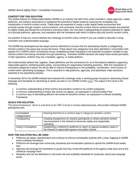 Garm Brand Safety Floor Suitability Framework 23 Sept Pdf Marketing