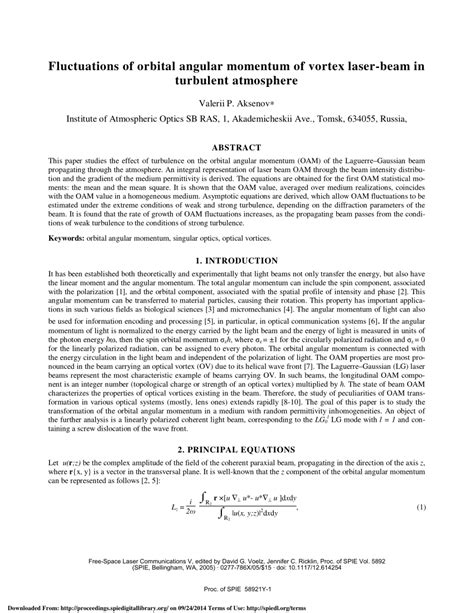 Pdf Fluctuations Of Orbital Angular Momentum Of Vortex Laser Beam In Turbulent Atmosphere
