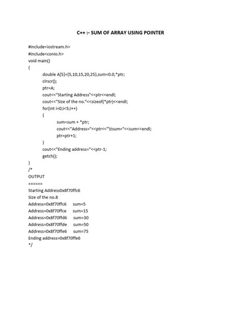 Sum Of Array Using Pointer Pdf