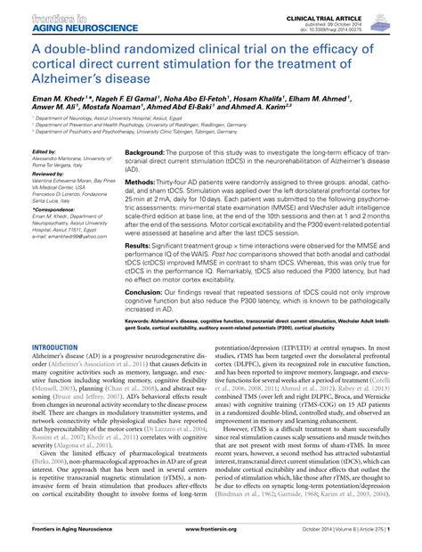 Pdf A Double Blind Randomized Clinical Trial On The Efficacy Of Cortical Direct Current