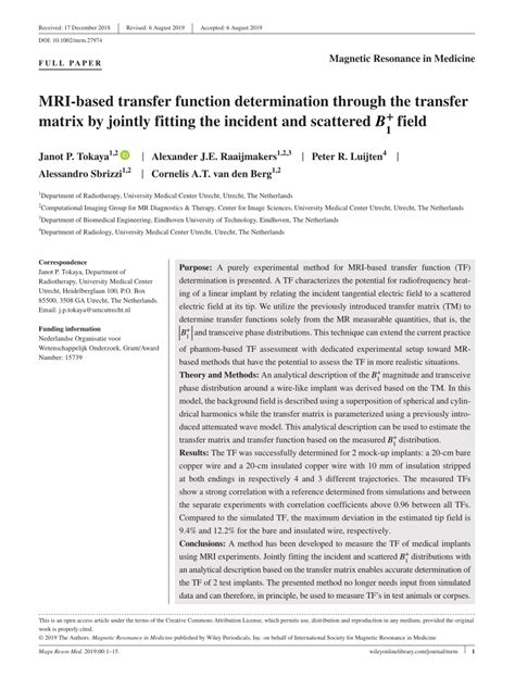Pdf Mri‐based Transfer Function Determination Through The Transfer Matrix By Jointly Fitting