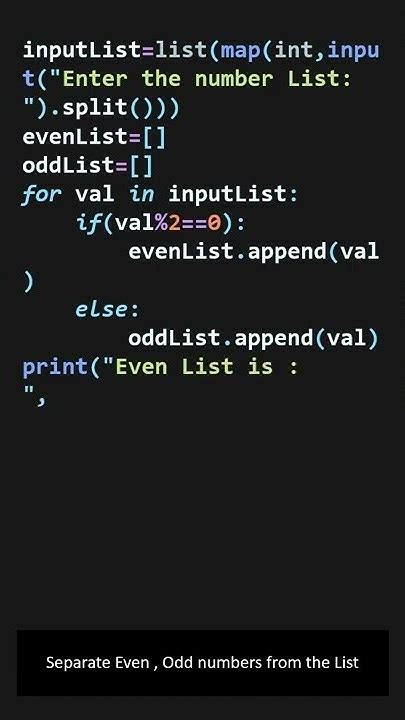 Separate Even Odd Numbers From The List In Python Youtube